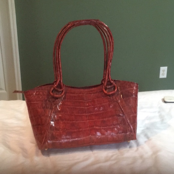 Bags | New Dark Red Genuine Crocodile Satchel Handbag | Poshmark